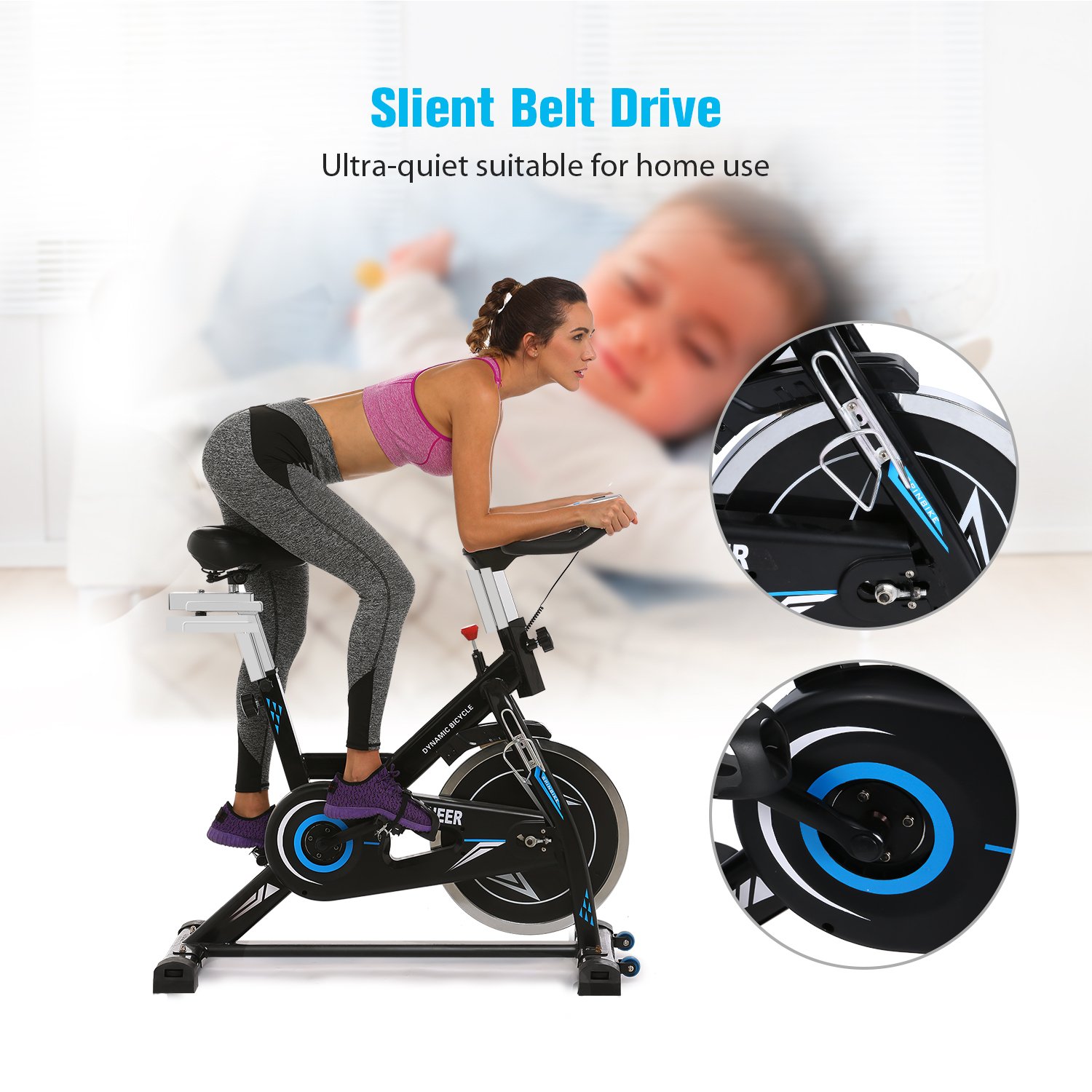 ANCHEER Indoor Cycling Bike - Stationary Exercise Bikes with 49LBS Flywheel, Adjustable Resistance and LCD Monitor for Home Exercise, APP Control (Diamond Black)