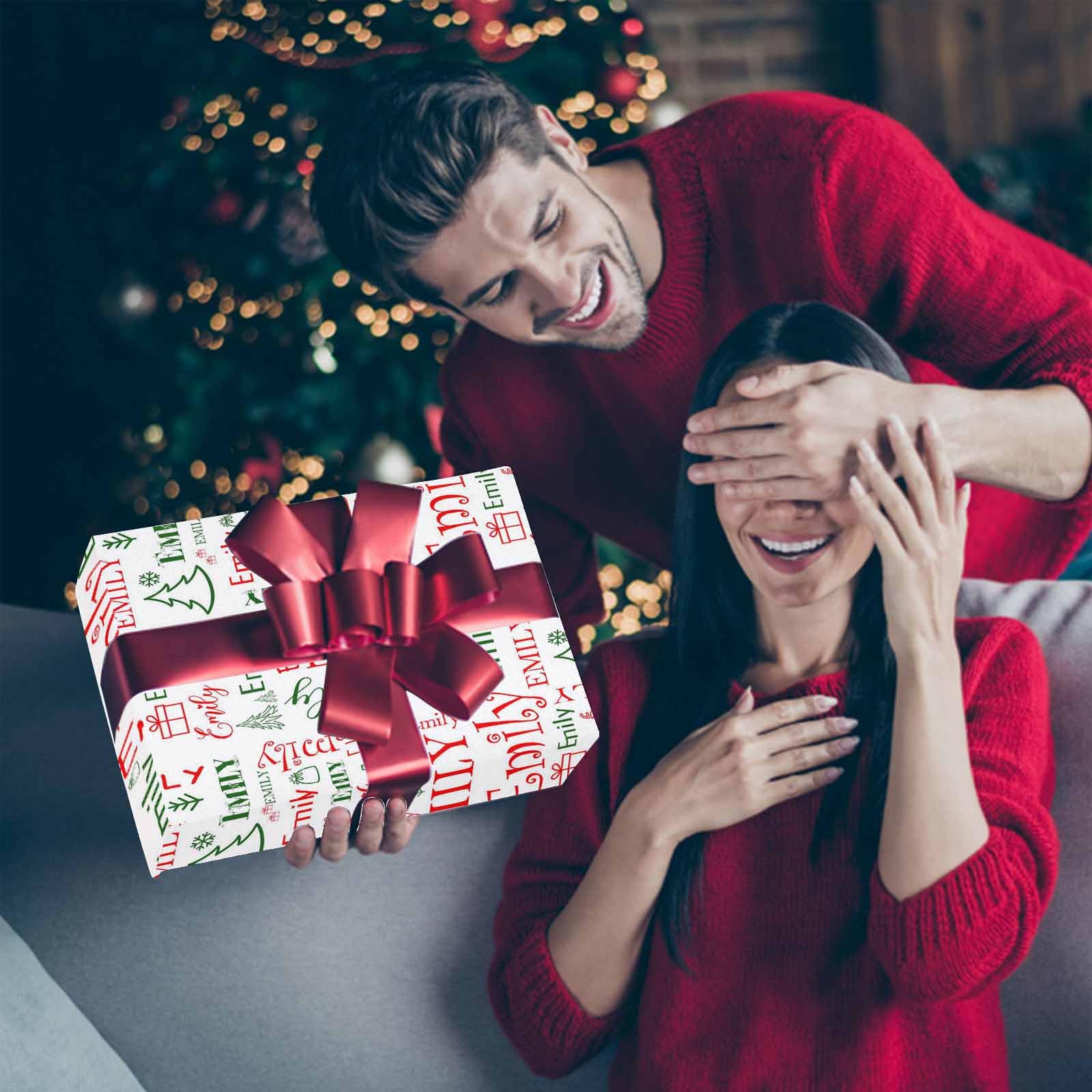 Artsadd Custom Christmas Wrapping Paper Rolls with Name Xmas Personalized Birthday Gift Wrapping Paper for Kids Men Women 58"x 23"