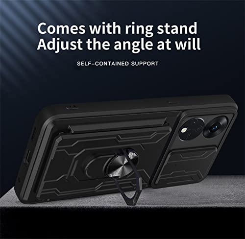 CCSmall for Oppo Reno8 T 5G Case with Slide Camera Cover, Heavy Duty Protective with Ring Kickstand & Card Holder Cell Phone Case for Oppo Reno8 T 5G LJK Red