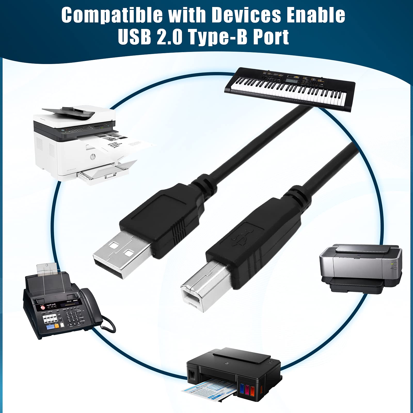 Inovat Replacement 10FT USB 2.0 A Male to B Male Cable Cord Data Transfer Host Cable Cord for Yamaha DGX-230 76-Key Digital Piano Keyboard