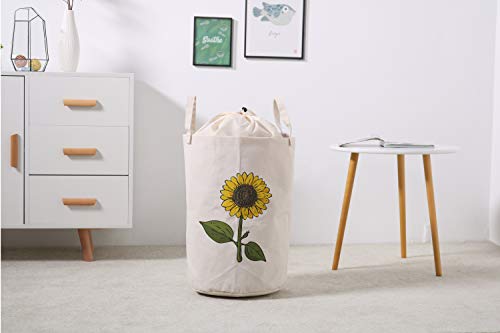 LifeCustomize Large Laundry Basket Hamper Cartoon Sunflower Leaf Collapsible Drawstring Storage Baskets Nursery Baby