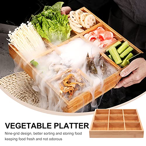 Cabilock Desktop Divided Serving Tray Wood Serving Tray 9 Compartments Divided Platter Chic Vegetable Tray Household Food Plate for Snacks Dry Fruits Appetizers Square Dinnerware Sets Serving Platter