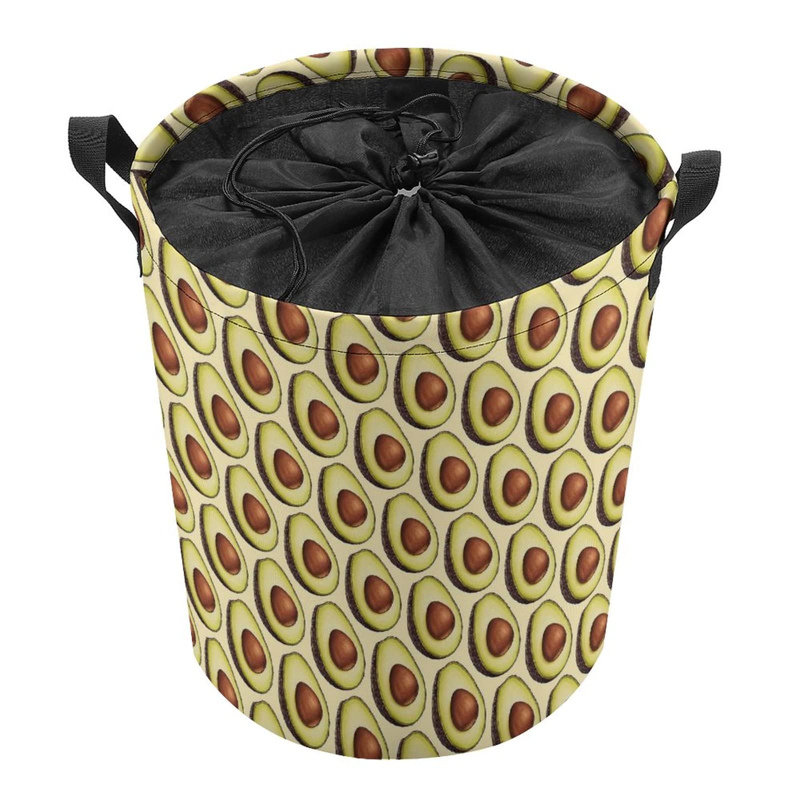 Avocado Laundry Basket Round Collapsible Storage Bin with Drawstring and Handle for Bedroom Bathroom Toys Room 17.3" X 13.8"