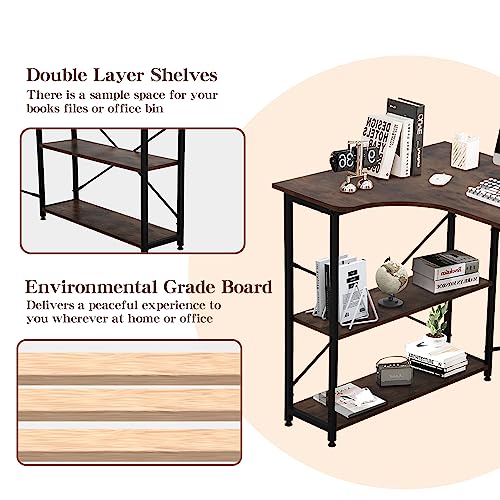 Computer Table, Computer Desk L Shaped with Extra Shelf, 47 Inch Corner Desk for Small Space with Adjustable Leg Pads, 30.5"H Office Table for Home Office Small Space, Modern Simple Style, Brown
