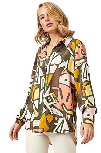 Blouses for Women Fashion 2021, Trendy Casual Button Down Shirts Tops, XS-3XL (Khaki Green, X-Small)