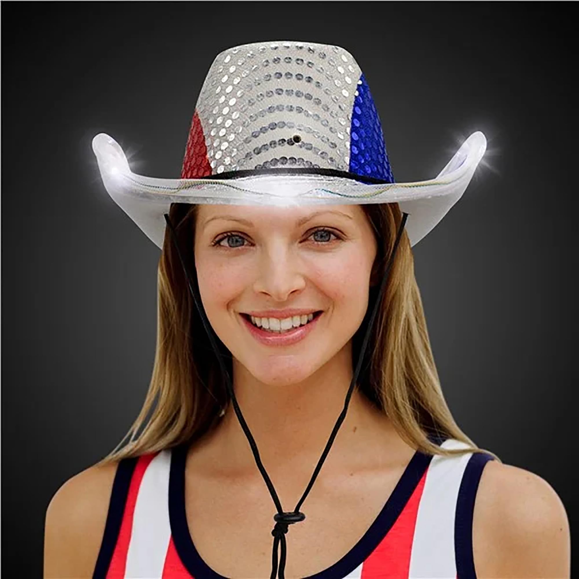 American Flag Cowboy Hat Usa Red Blue White Cowgirl Hat Neon Sequins Hat for July 4th Independence Day