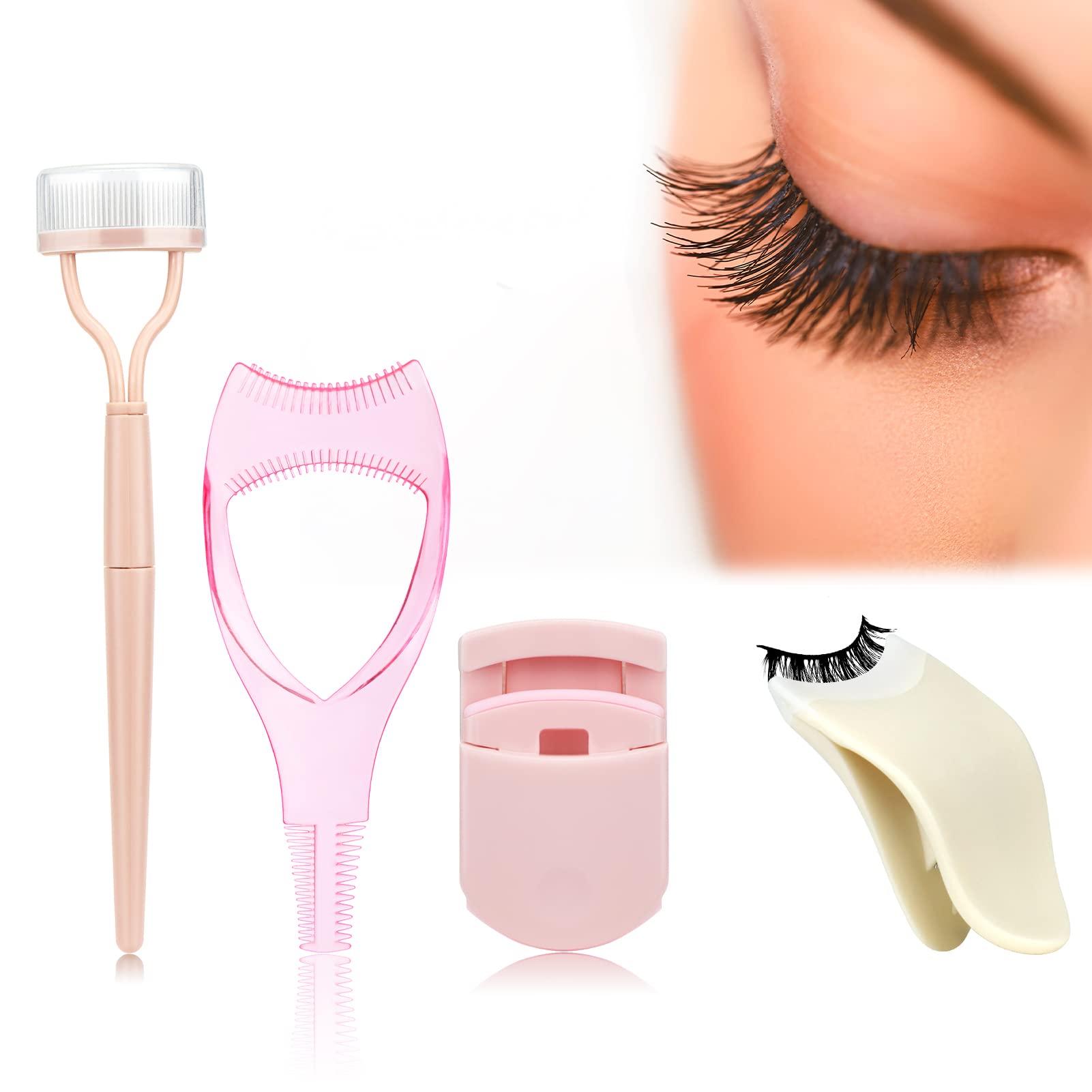 BABORUI 4 in 1 Eyelash Separator Tool Kit, Eyelash Comb Mascara Separator Tool | False Lash Clip Eyelashes Applicator Tool | Mascara Guard Applicator Lash Applicator Tool | Portable Eyelash Curler