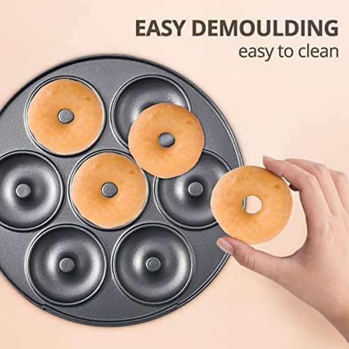Mini Donut Maker Machine, Electric Non-Stick Donut Maker Machine for Makes 7 Doughnuts, Kid-Friendly Breakfast, Snacks, Donut Print Desserts & More for Home and Travel Use