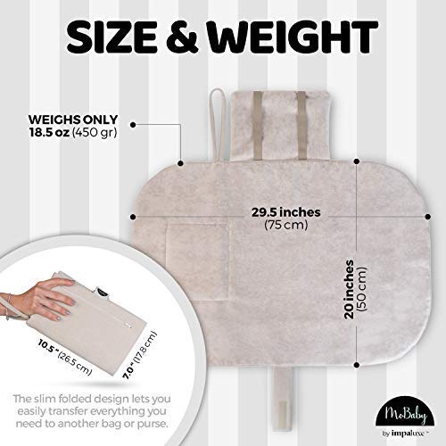 MoBaby Portable Changing Pad, Luxurious Soft-as-Suede Change Clutch, Oeko-TEX Certified, Machine Washable, Chic & Cushioned for Baby, Infant, & Newborn, Light Gray Color