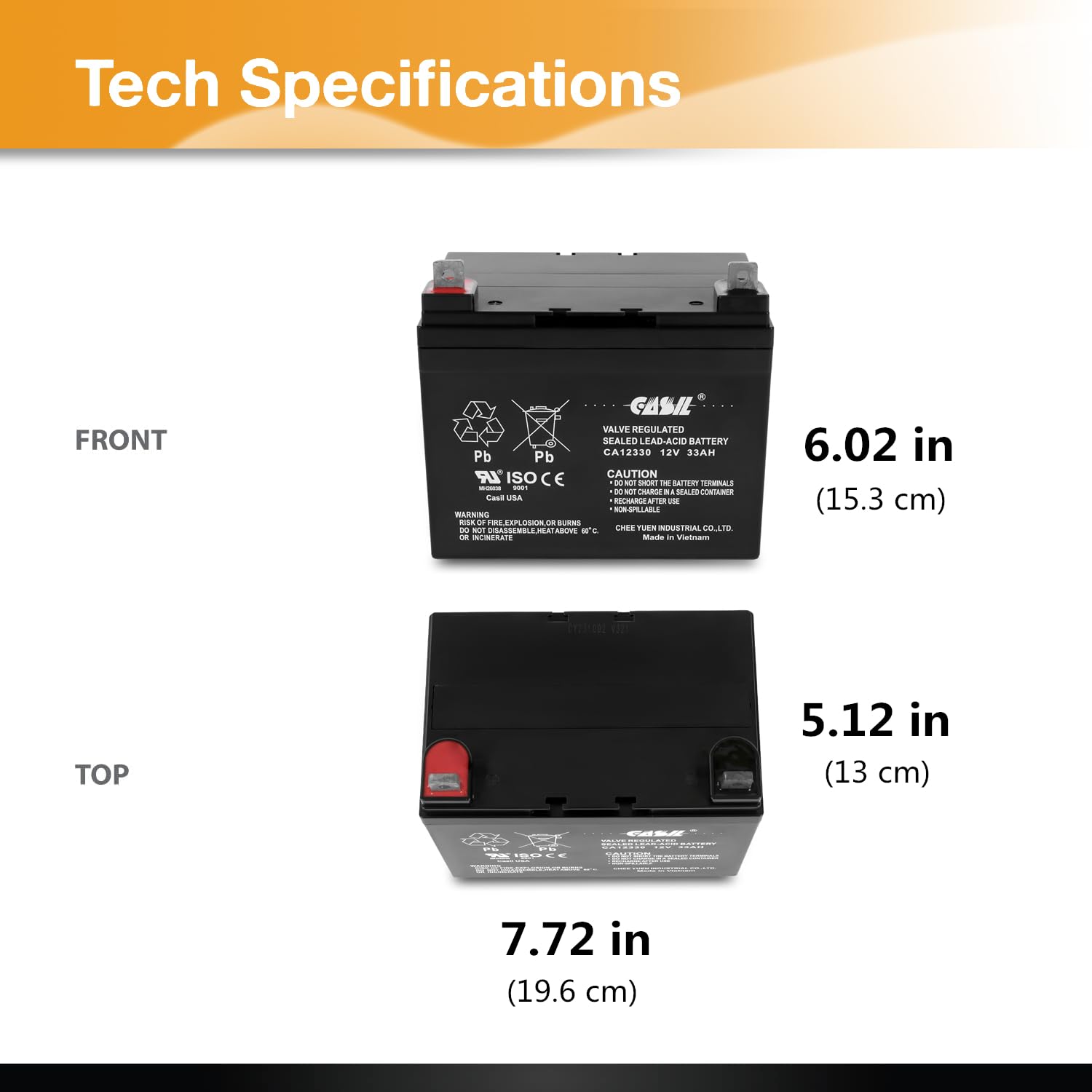 Casil 12V 33Ah Replacement Battery Compatible with Golden Technology Companion Scooter Bug Regent GRV Driver Iron Remote Caddy GTO SL050 Slide Gate Operator SW100 Swing Ibis XP 2 Pack