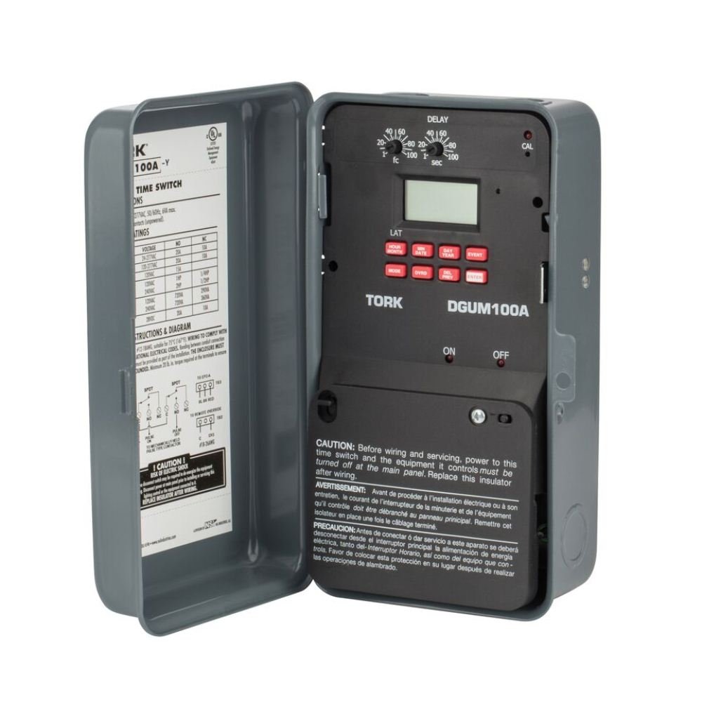 NSI DGUM100A-Y Series DGU Lighting Control with Photo/Override Input Control Time Switch, Metal Indoor NEMA 1 Enclosure, 120-277 VAC 50/60 Hz Input Supply, SPDT Momentary Output Contact