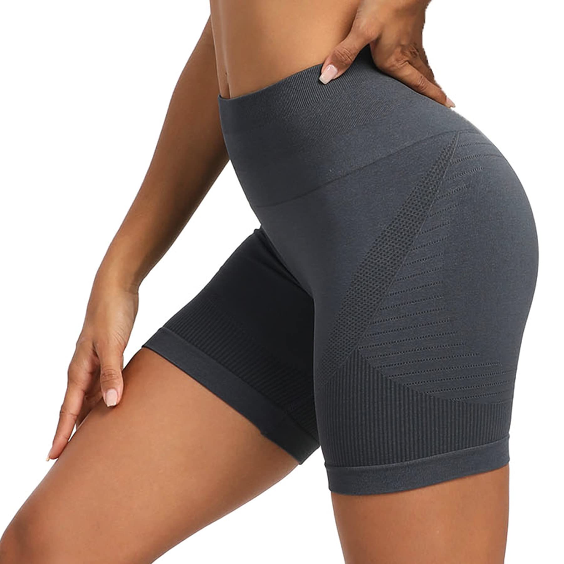 Aoxjox Seamless Workout Biker Shorts for Women Carbon Tummy Control High Waisted Exercise Athletic Running Yoga Gym Shorts (Carbon Grey, Medium)