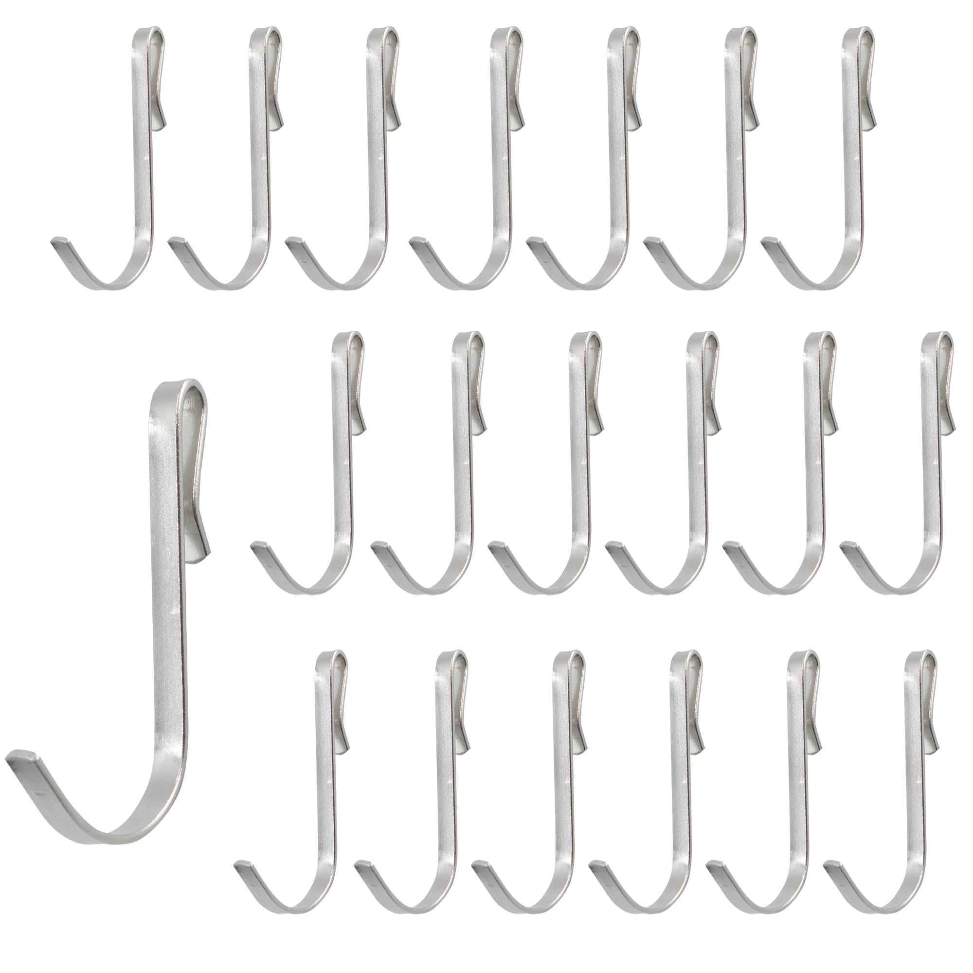 AUXBC 20Pcs J Shaped Hook Stainless Steel Hanger Hooks Clip-on Hook Wire Rack Hook Hanging Sink Grid Hook Shelf Hooks for Kitchen Bedroom Office, Silver