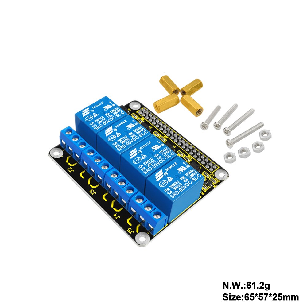KEYESTUDIO 5V DCAC 4-Channel Relay Hat Shield Module Expansion Board for Raspberry Pi 4/A+/B+/Pi 2 Model B/Pi 3 Model B