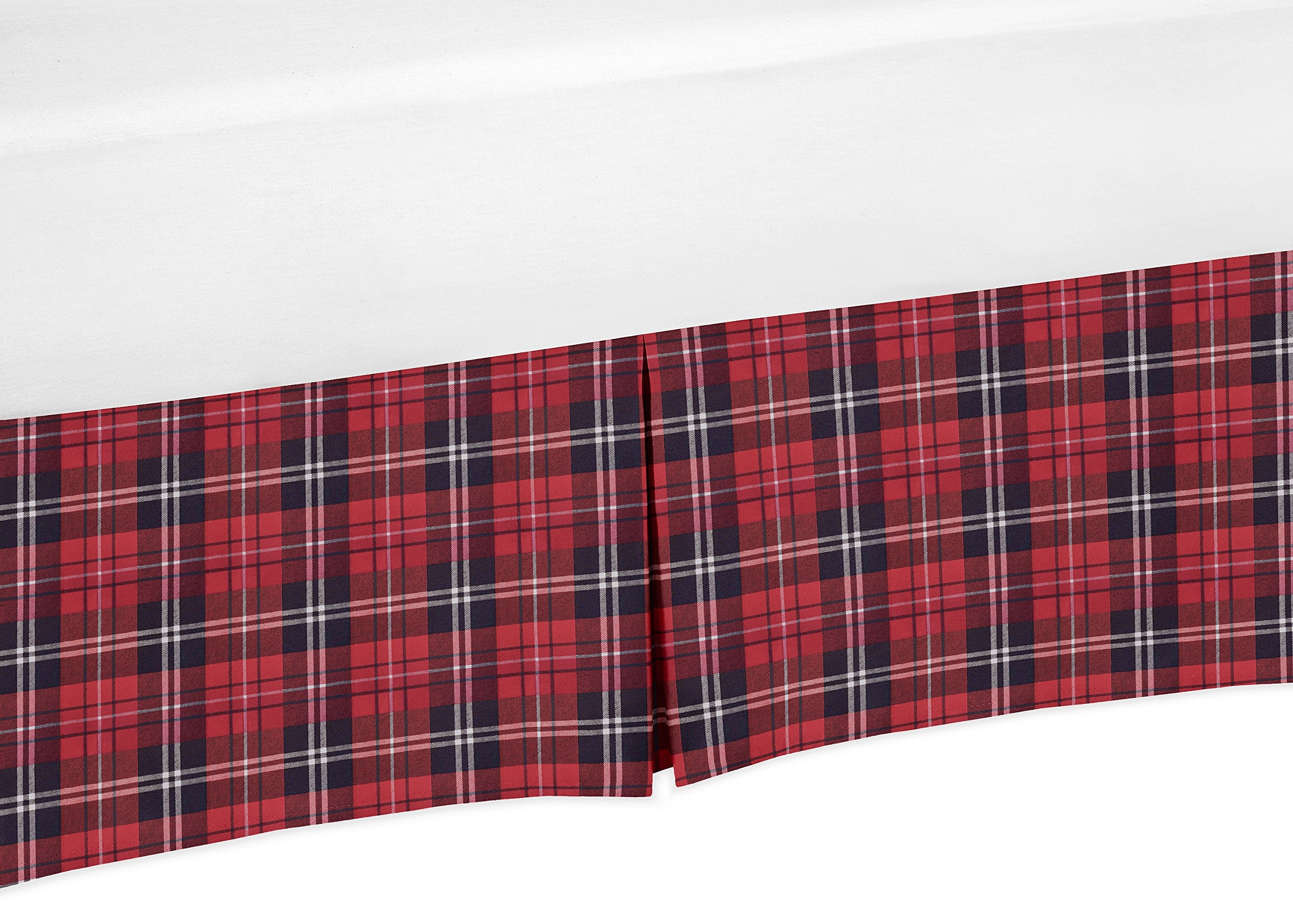 Red and Black Woodland Plaid Baby Boy Pleated Crib Bed Skirt Dust Ruffle for Rustic Patch Collection by Sweet Jojo Designs - Flannel