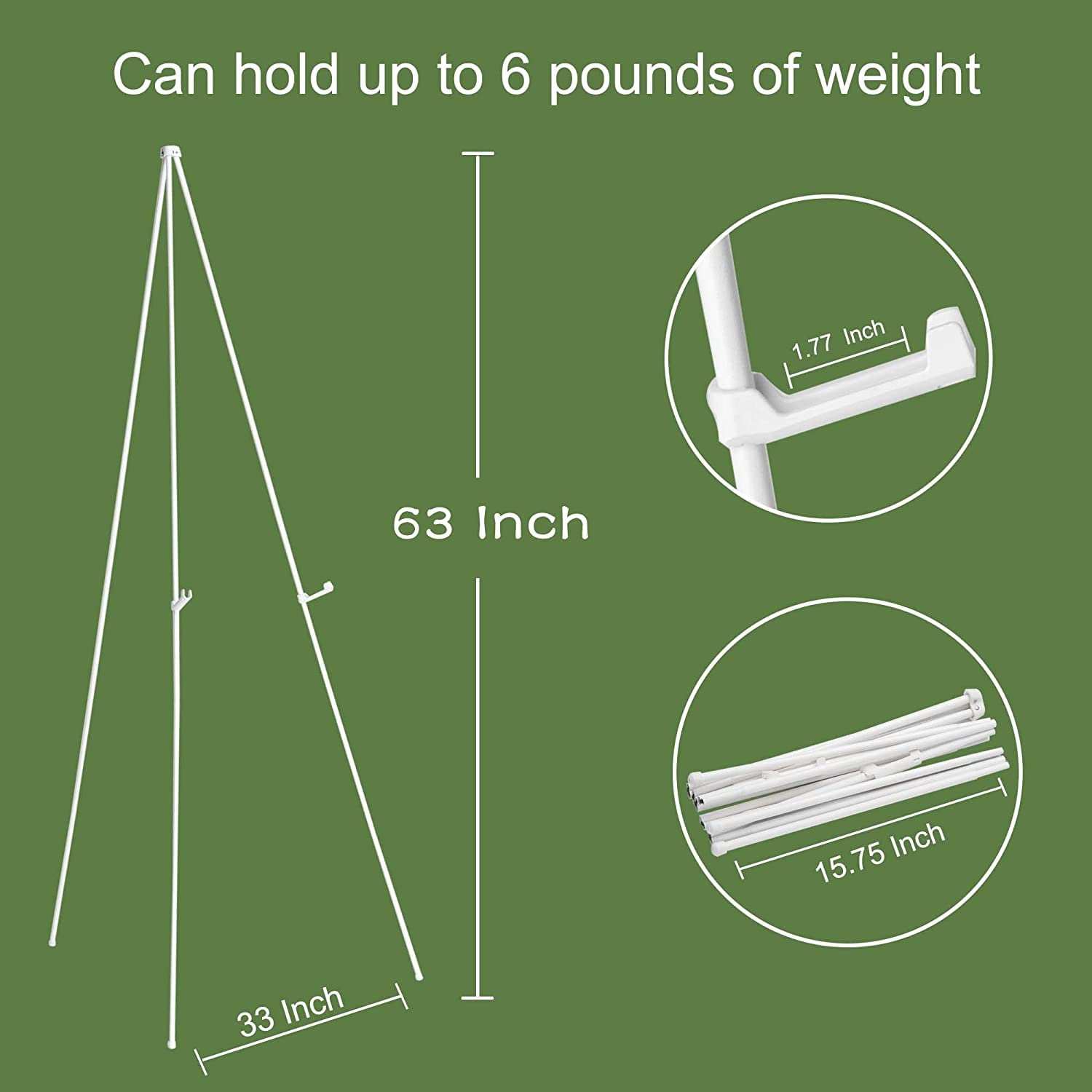 White Easel Stand for Display Wedding Sign & Poster - 63 Inches Tall Easels for Display Holder - Collapsable Portable Poster Easel - Floor Adjustable Metal Painting Easel Tripod