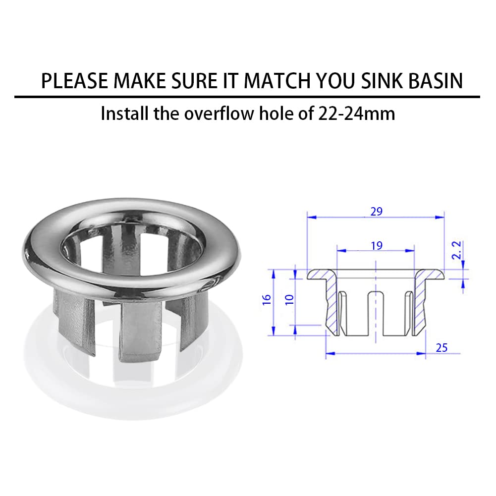SKYPIA 4 Pcs Sink Overflow Ring Set Bathroom Accessary Kitchen Bathroom Sink Basin Overflow Cover Vanity Sink Overflow Cover (Silver)
