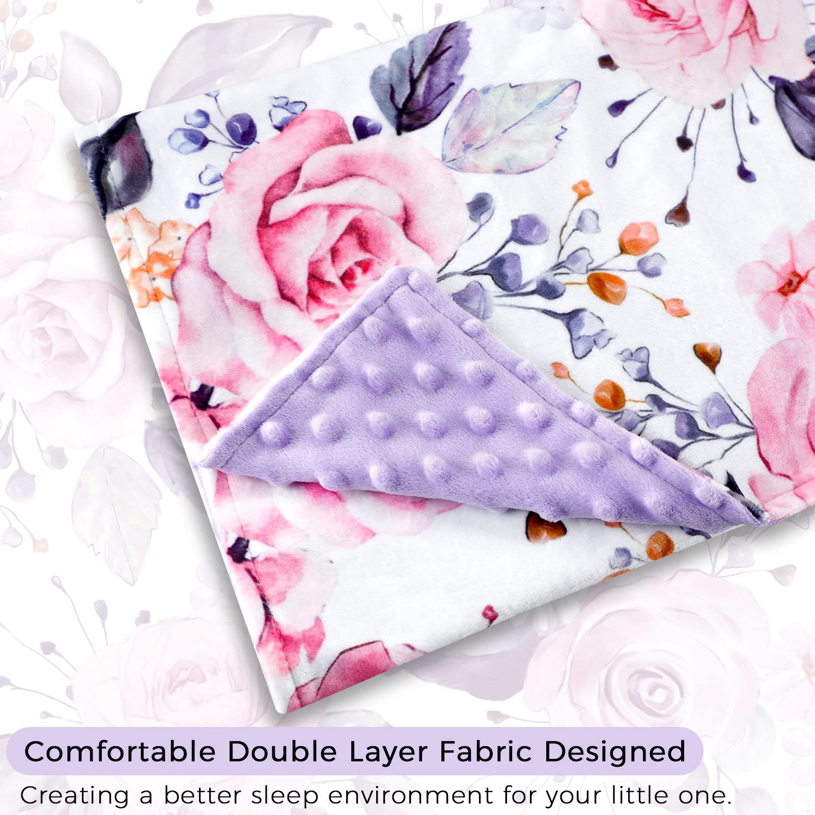 Baby Blanket and Bassinet Sheet Set for Baby Girls, Super Soft Floral Minky Fabric Dotted Backing and Universal Fit