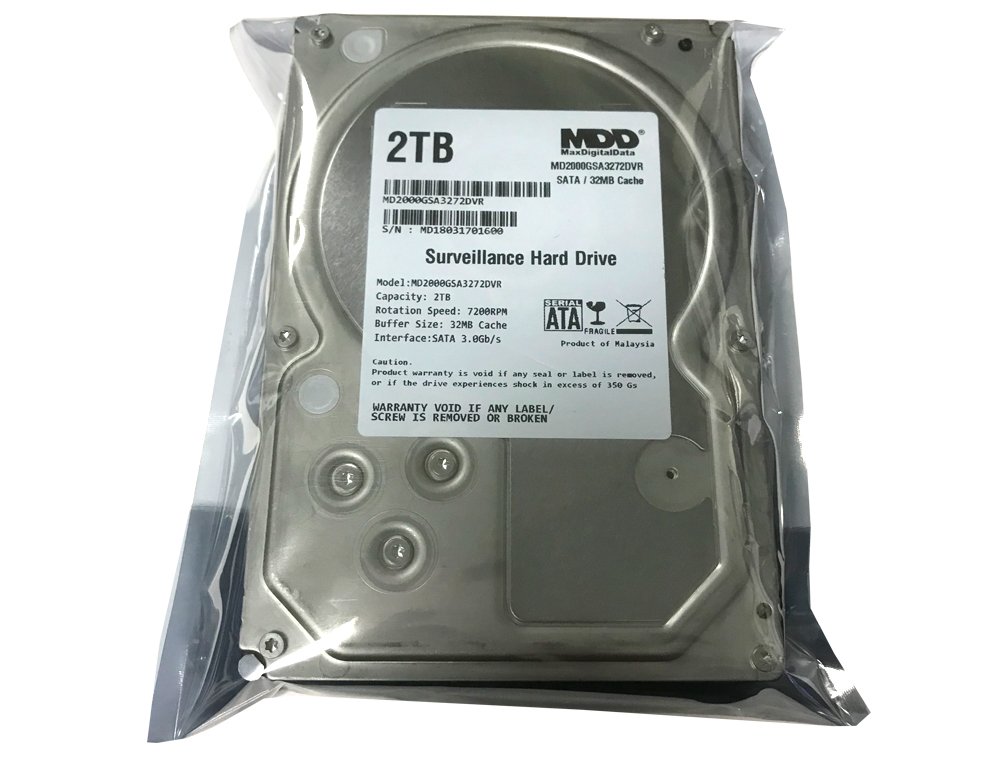 MaxDigitalData 2TB 32MB Cache 7200PM SATA 3.0Gb/s 3.5inch Internal Surveillance CCTV DVR Hard Drive (MD2000GSA3272DVR) (Renewed)