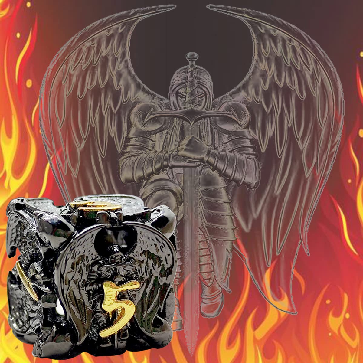 AllInDOOR Skull DND Dice Hollow Metal D&D Polyhedral Role Playing Game Dice 7pcs TRPG Accessories (Black Gold Numbers, Easy to Read)