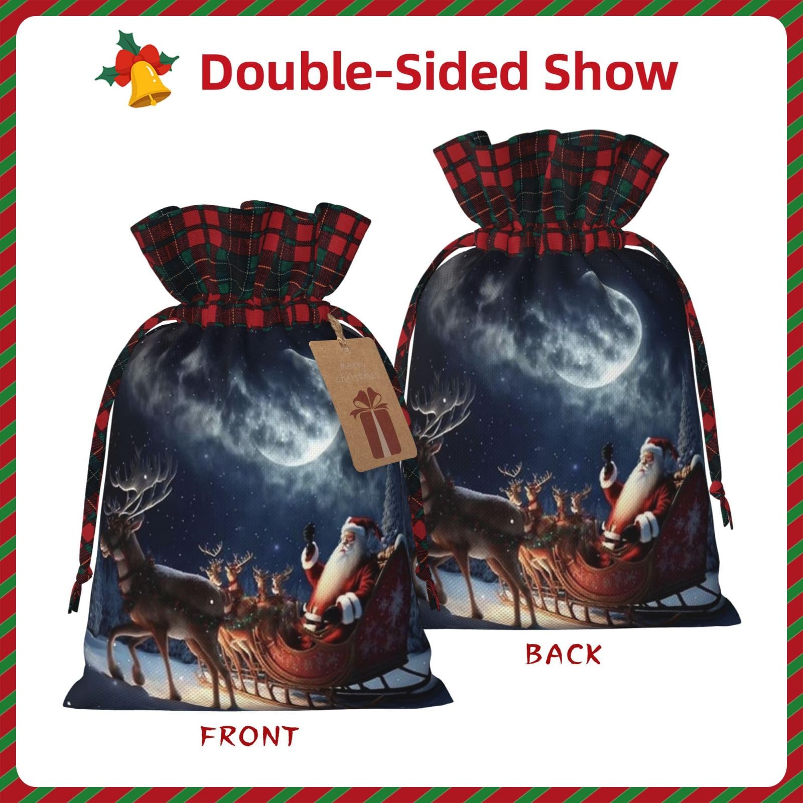 ADSUYETOR Christmas Drawstring Gift Bags, Cartoon Santa Claus With Drawstring Burlap Gift Bags For Holiday Parties