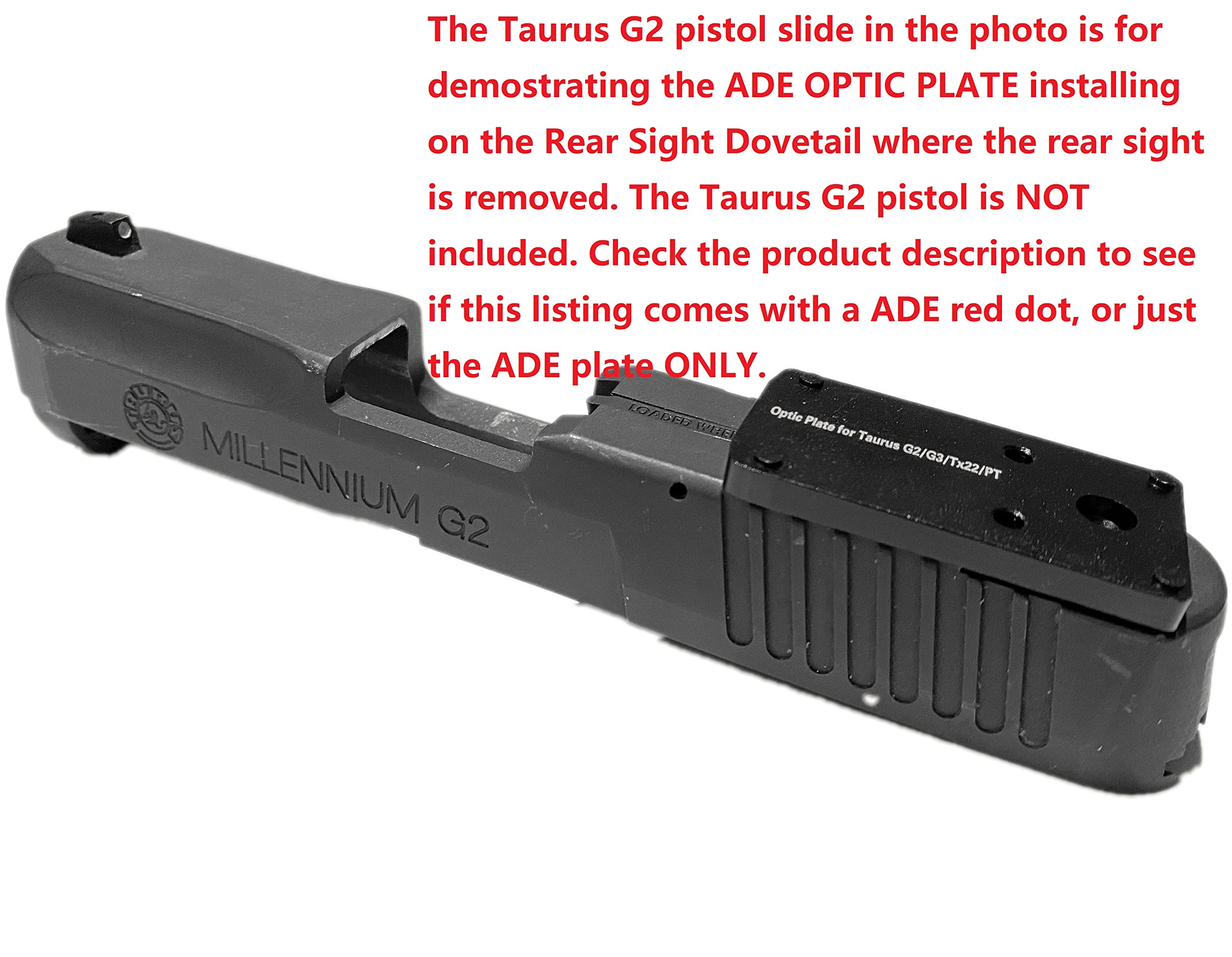 Ade Advanced Optics Bertrillium RD3-013 Red Dot Reflex Sight + Optic Mounting Plate for Taurus PT111 G2, Millennium G2, G2C, G3 with Original Rear Sight, PT140 G2, PT709, PT740, TX22 + Pictinny Plate