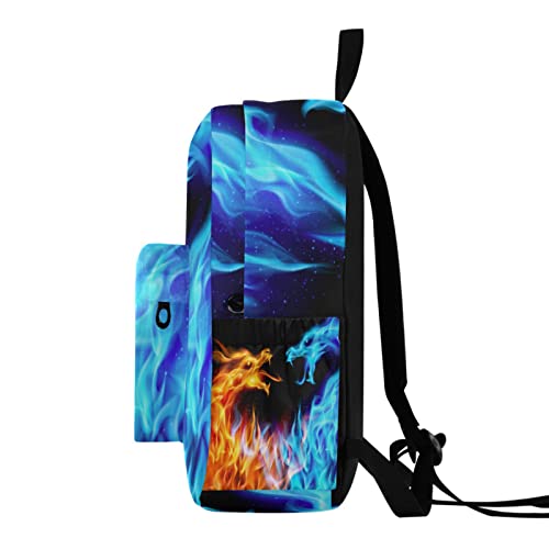 Blue and Red Fiery Dragons Backpack, Travel Rucksack Lightweight School Bookbag Daypack for Adults Teen Students Boys Girls One Size