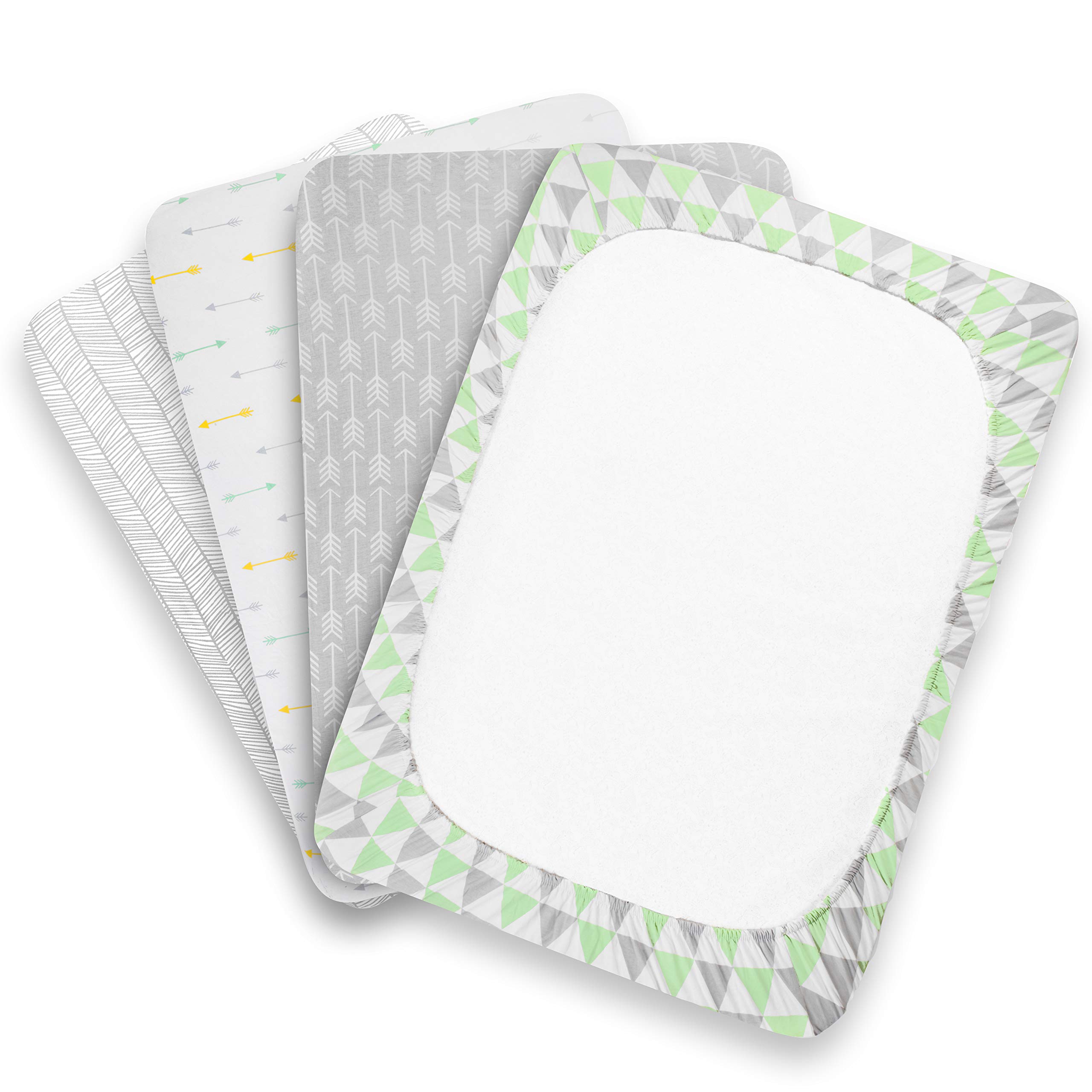 Pack n Play Sheets – Premium Pack and Play Sheets 4 Pack – 100% Super Soft Jersey Knit Cotton Playard Mattress Sheets – Portable Playpen Fitted Play Yard Mini Crib Sheet for Boy & Girl (24 x 38 x 5)