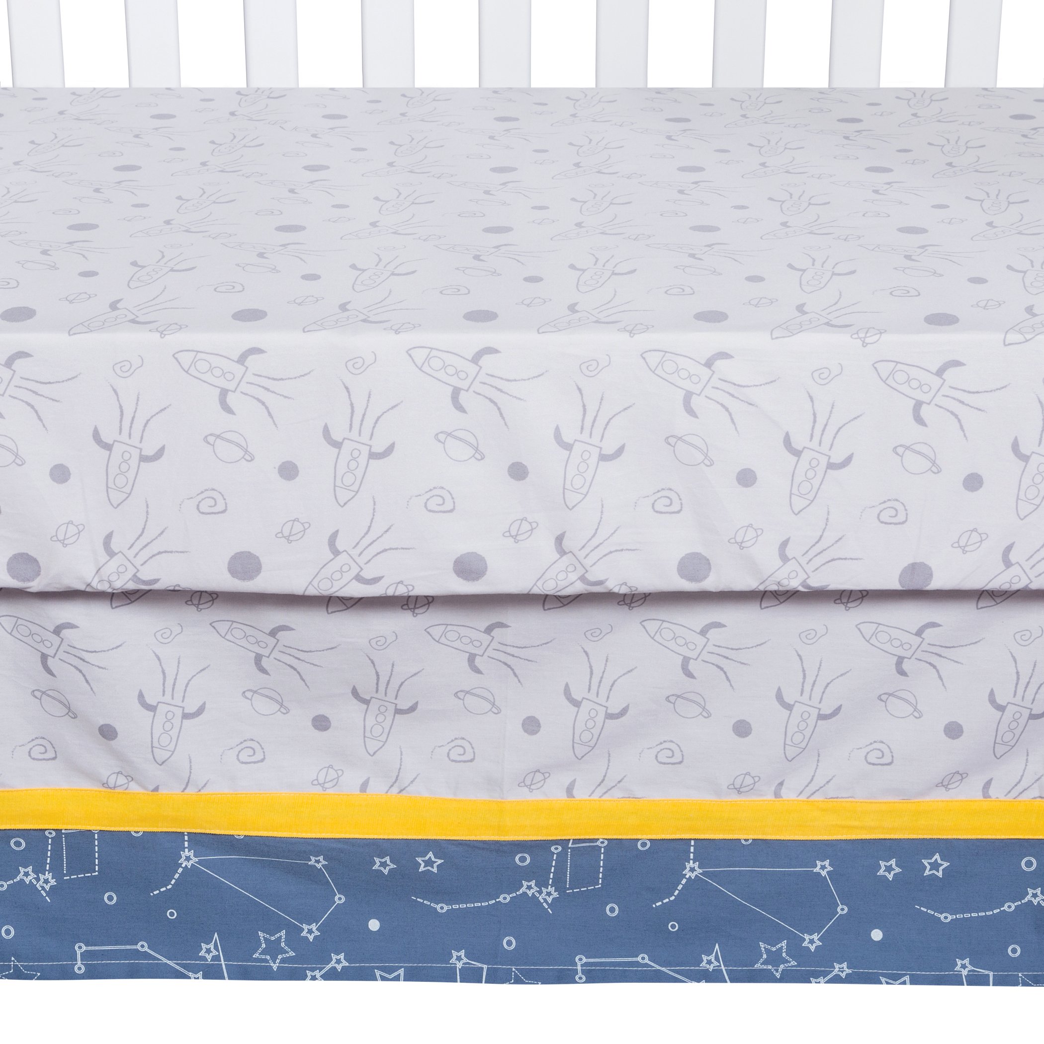 Trend Lab Galaxy 3 Piece Crib Bedding Set, Can Be Used As A Blanket Or A Playmat for Tummy Time, Includes Quilt, Fitted Crib Sheet and Skirt