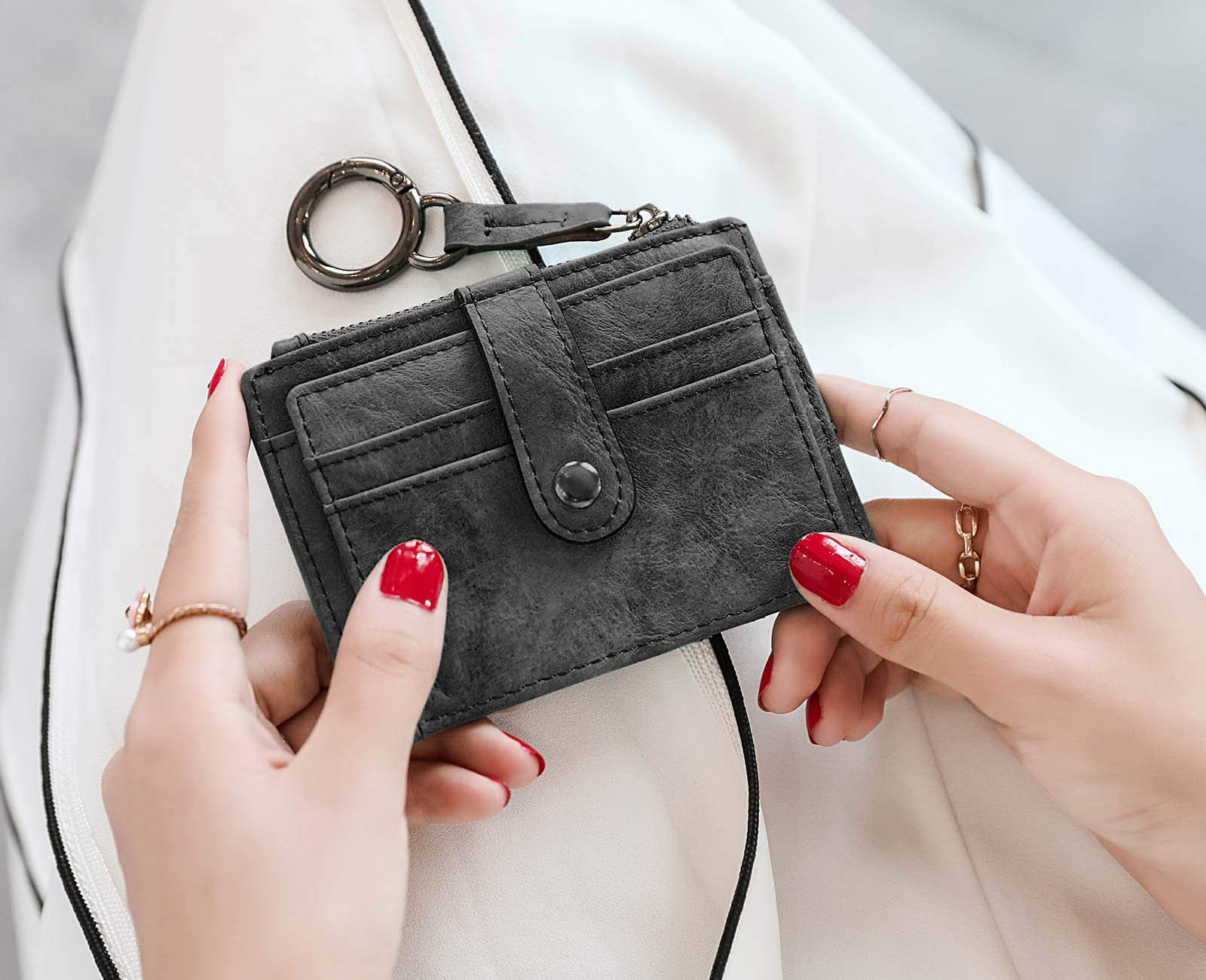 AOXONEL Card Wallet Leather Rfid Credit Card Holder for Women Compact Small Womens Wallet Ladies Slim Mini Coin Purse (Grey)