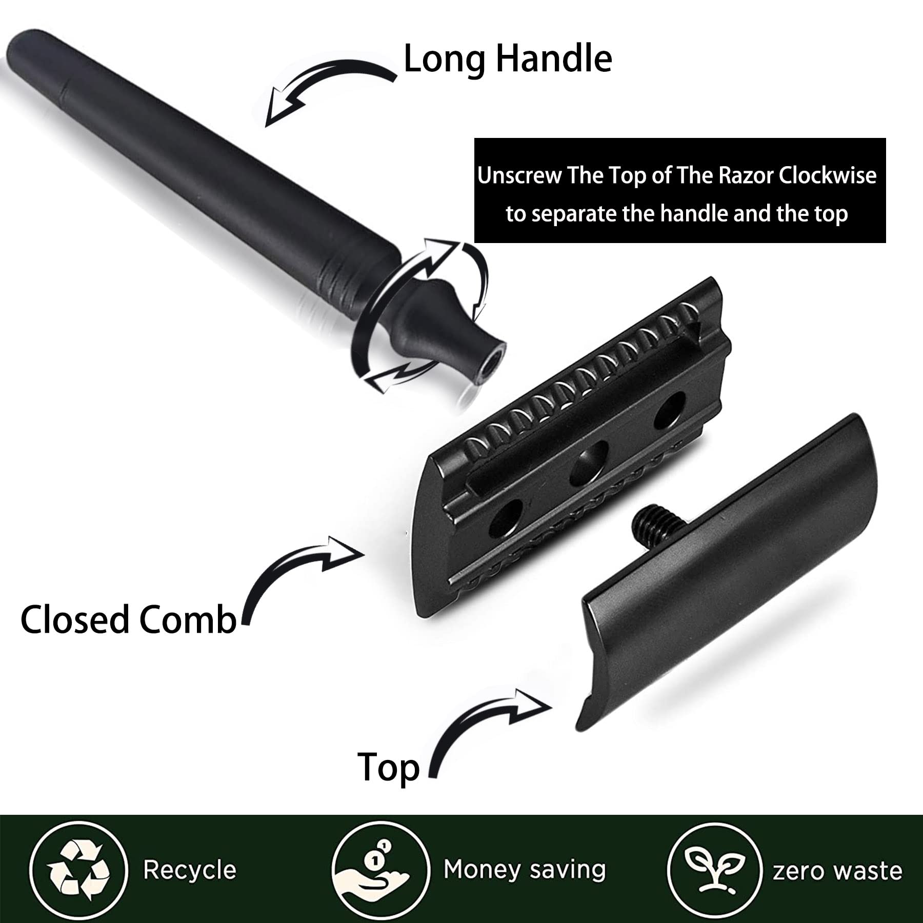 Shaving Razor Kit Double Edage Safety Razor 2 Layers Stainless Steel Shaving Mug Shaving Soap Cream Synthetic Shaving Brush Heavy Chrome Shaving Stand Black Shaving Razor Gift for Men