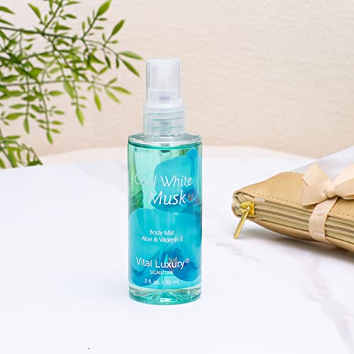 Vital Luxury Body Mist Set, Travel Size Spray Bottle, Long Lasting Perfume Gift Sets, Fragrance Mist for Men & Women, Cool White Musk, Pack Of 2, 3 Fl Oz Each