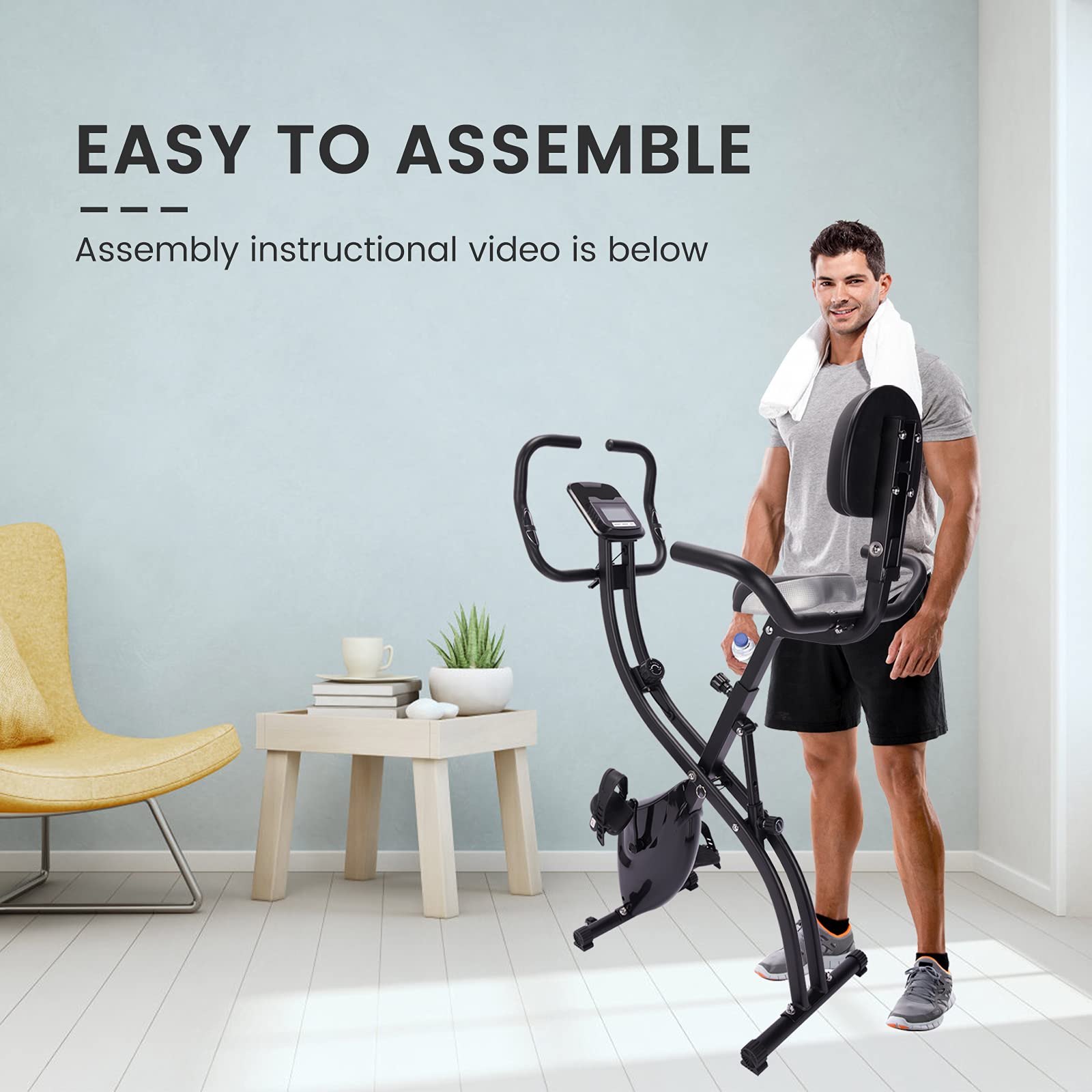 anconats Folding Magnetic Exercise Bike with Comfortable Cushion, Digital Monitor and Adjustable Resistance Indoor Exercise Training for Home