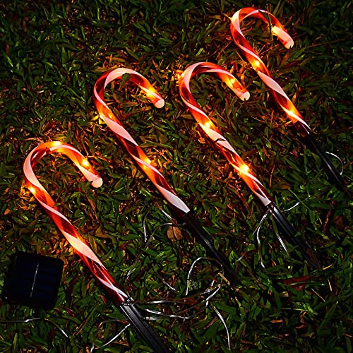 Christmas Candy Cane Lights,Solar Christmas Lights， Xmas Candy Cane Lamp Christmas Decorations， for Home Garden New Year Christmas Ornaments ，2pcs