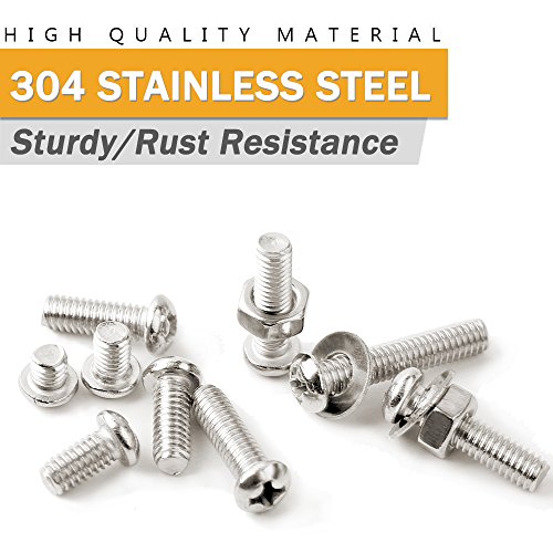 VIGRUE 810Pcs M3 x 4/6/8/10/12/14/16/18/20 mm Screw Assortment Kit 304 Stainless Steel Phillips Pan Head Machine Screws Bolts Nuts Lock Flat Washers with Storage Box