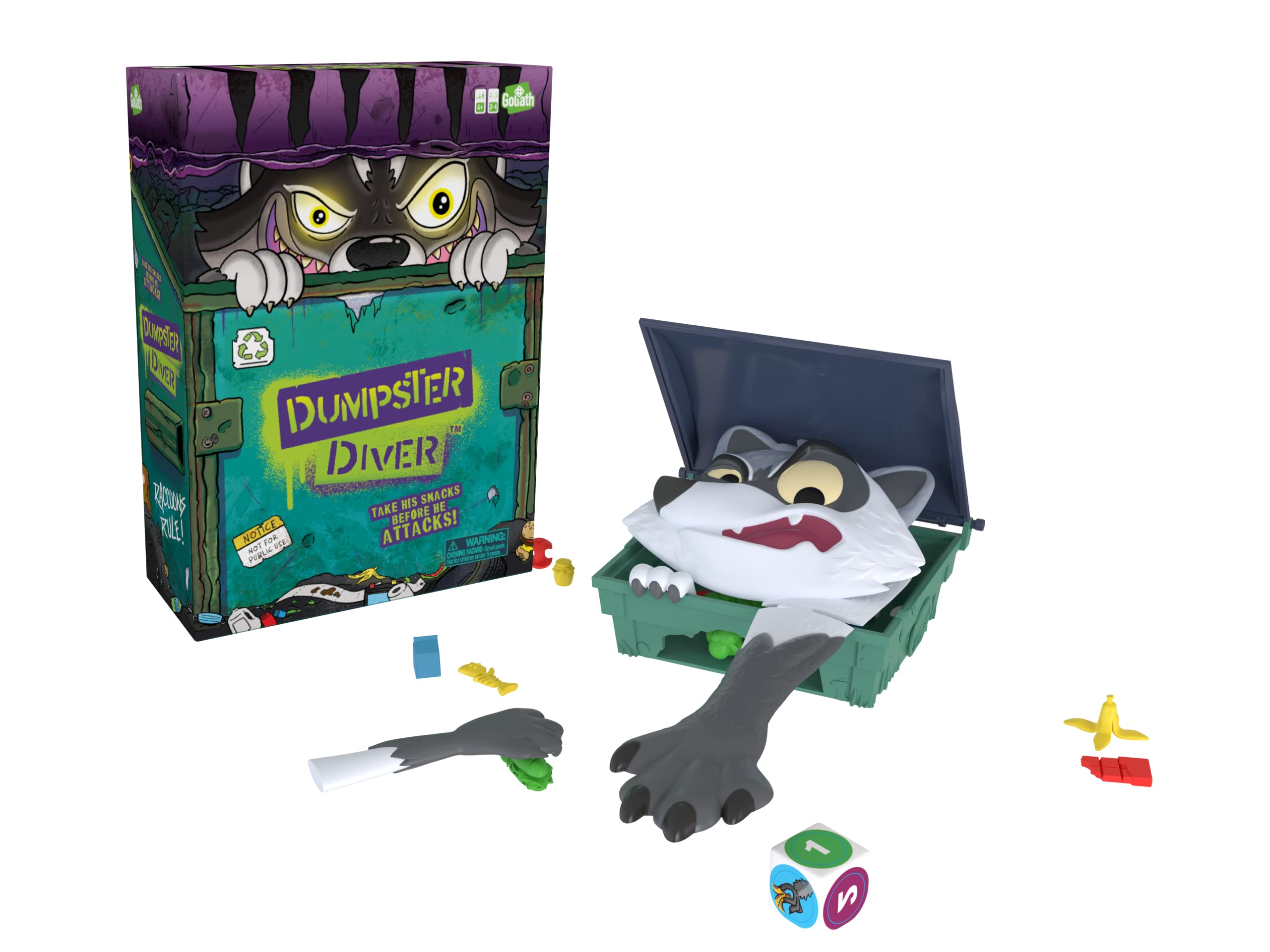 Goliath Dumpster Diver Game - Take Raccoon's Snacks Before His Paw Jumps Out to Defend His Goodies - No Reading Required - Ages 4 and Up, 2-4 Players
