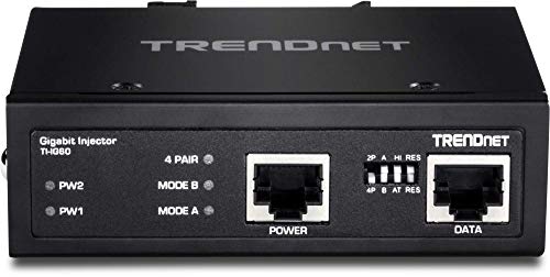 TRENDnet Hardened Industrial 60W Gigabit PoE+ Injector, DIN-Rail Mount, IP30 Rated Housing, Includes DIN-Rail & Wall Mounts, TI-IG60,Black
