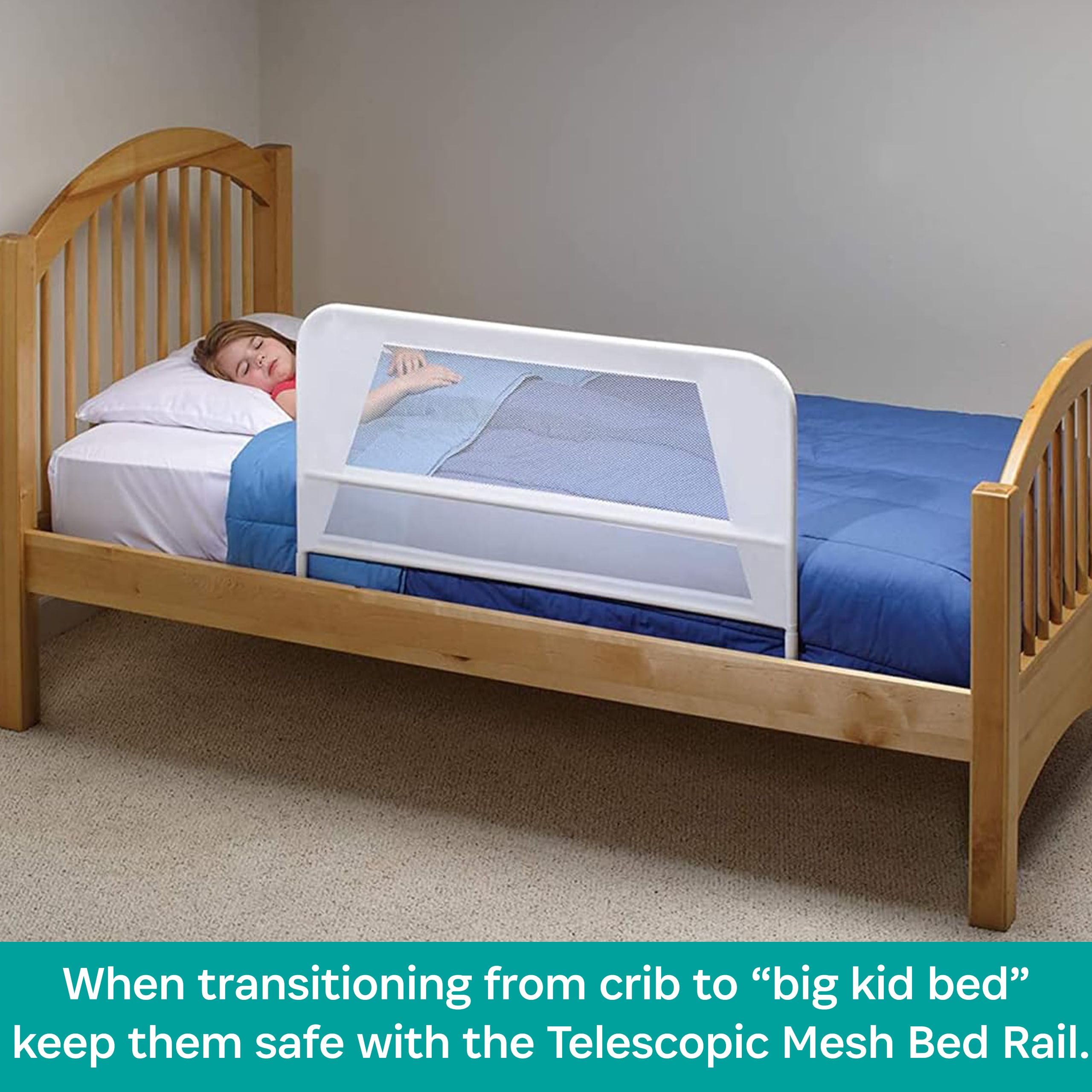 KidCo Children's Toddler Mesh 39 Inches Long Bed Rail Guard for Twin, Double, Full Size Queen, and King Mattress, White (Single)