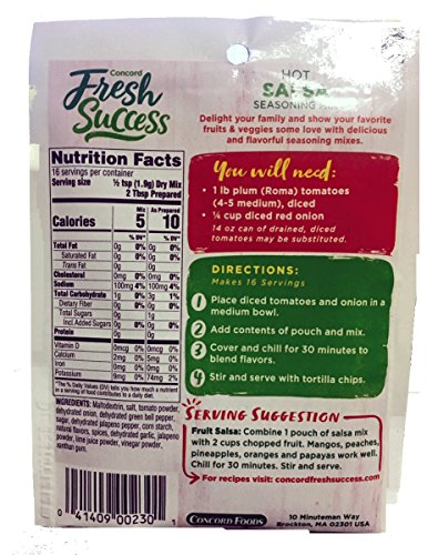 Concord Salsa Mix, Hot, 1.06-Ounce Pouches (Pack of 18 )