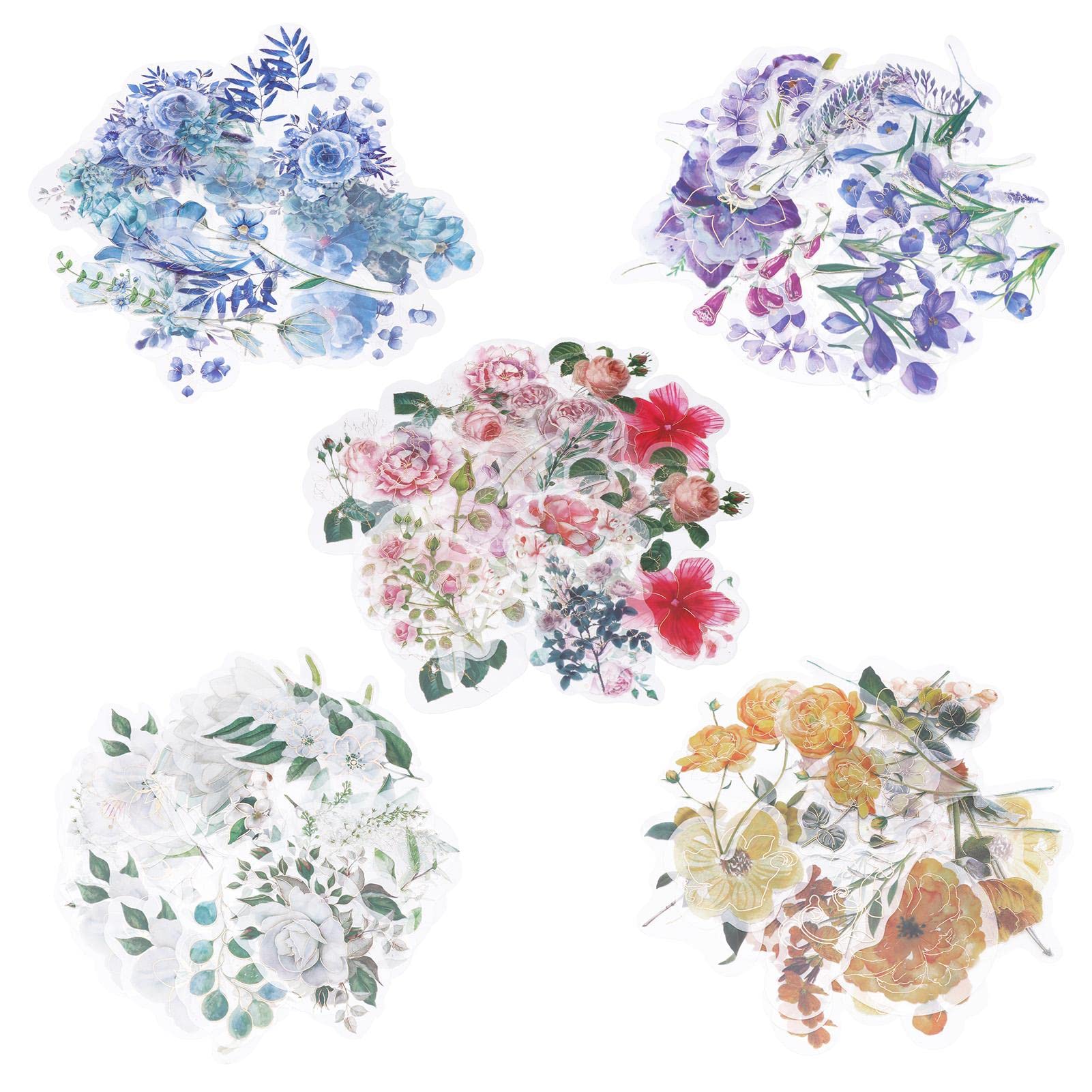 Floral Stickers,150PCS PET Transparent Floral Sticker Set,Cute Retro Floral Stickers Set for Making Diary Album DIY Art and Craft,for Laptop,Phone,Flower Gifts (As Shown)