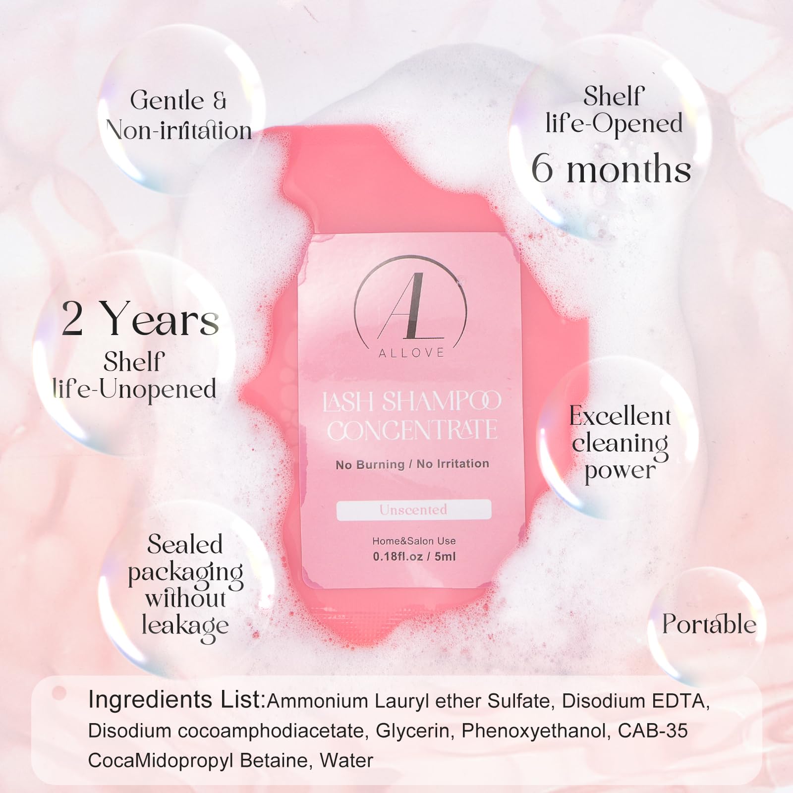 ALLOVE Lash Shampoo for Lash Extensions 100ml Eyelash Extension Cleanser + Rinse Bottle Sensitive and Non-irritation Lash Cleaning Kit for Eyelash Extensions Salon & Home Use - Lavender