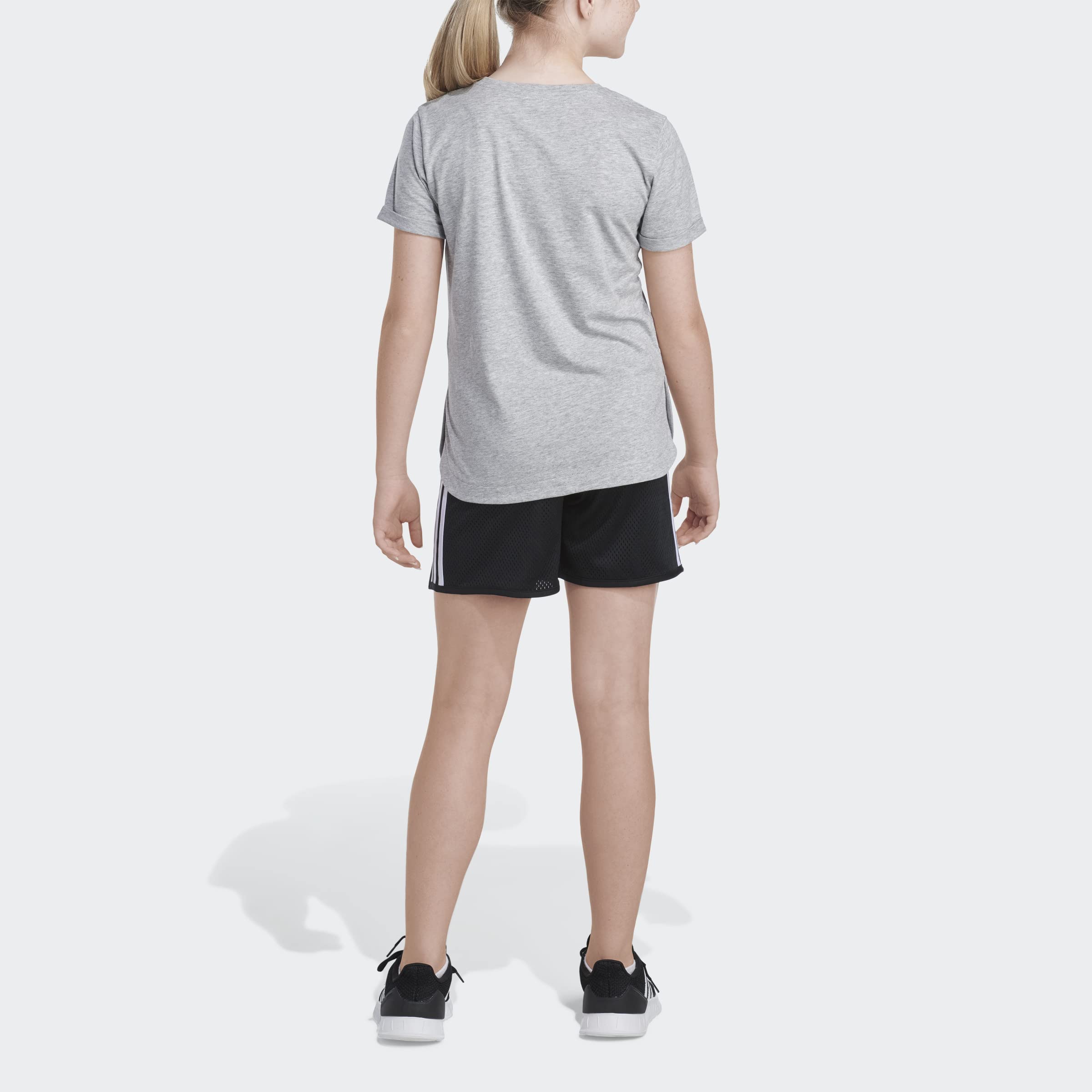adidas Girls' Big Short Sleeve Tee T-Shirt, Medium Grey Heather, Large