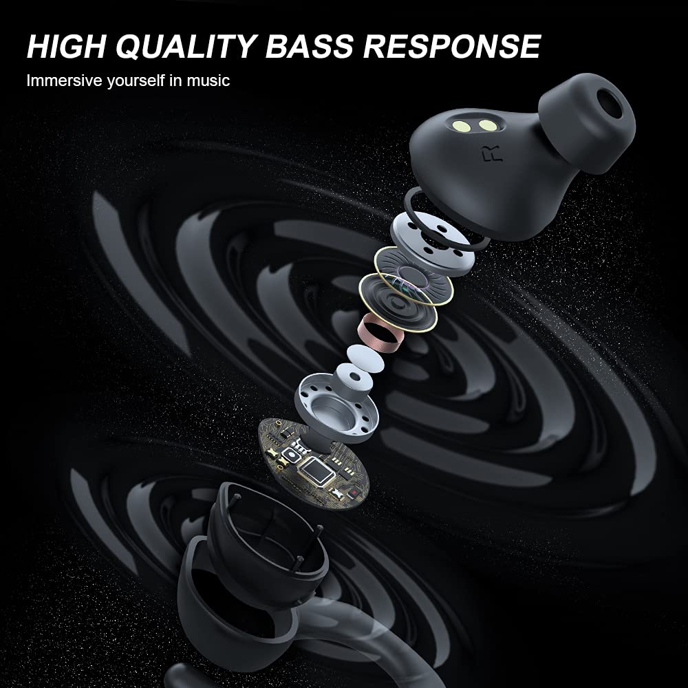 APEKX Wireless Earphone Bluetooth 5.1 Deep Bass Headphones with Microphone Over-Ear Earhook Design Headset for Sports Exercise Running Workout Black