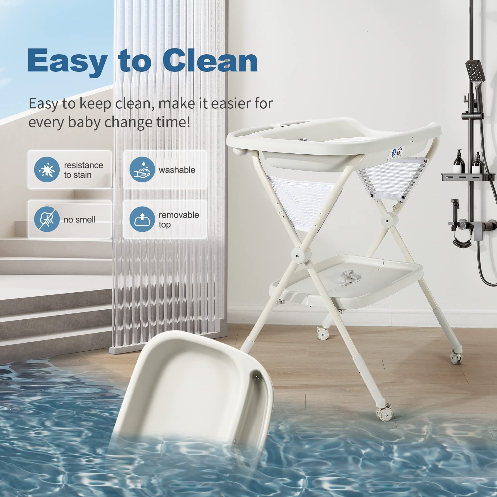 Baby Changing Table Waterproof Removable Changing Pad, Foldable Diaper Changing Tables for Infants, Portable Baby Changing Station