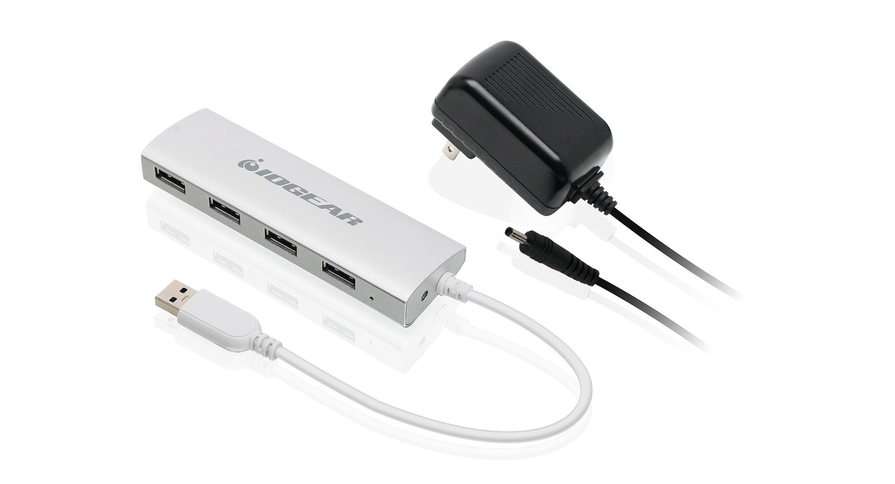 IOGEAR Powered 4 Port USB 3.0 Hub - 1 USB 3.0 In - 4 USB 3.0 Out - 5Gbps Data Transfer Rate - Compatible with Mac and Win - Aluminum Housing - GUH304P