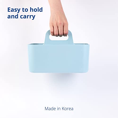 BLUE GINKGO Multipurpose Caddy Organizer - Stackable Plastic Caddy with Handle | Desk, Makeup, Dorm Caddy, Classroom Art Organizers and Storage Tote (Rectangle) - Blue