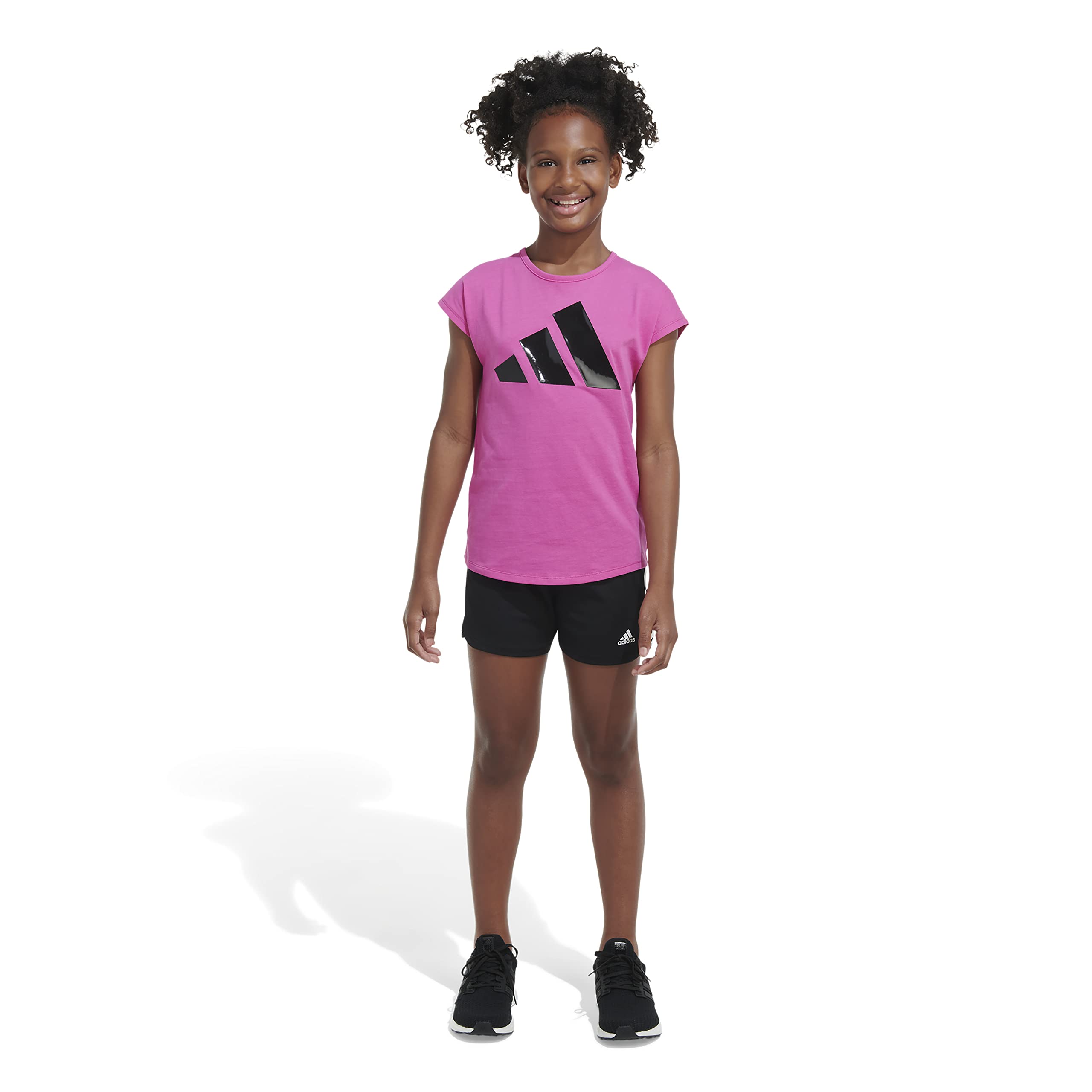 adidas Girls' Toddler Short Sleeve Cotton BoS Essential Tee, Semi Lucid Fuchsia, 4T