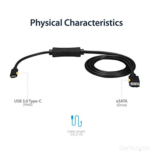 StarTech.com USB C to eSATA Cable - 3 ft / 1m - 5Gbp - for HDD/SSD/ODD - External Hard Drive Adapter - USB 3.0 to eSATA Converter (USB3C2ESAT3)