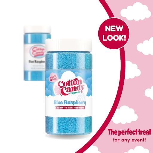 Cotton Candy Express Floss Sugar Variety Pack with 5 - 11oz Plastic Jars of Lime, Watermelon, Pina Colada, Blue Raspberry, Pink Vanilla Flossing Sugars Plus 50 Paper Cotton Candy Cones