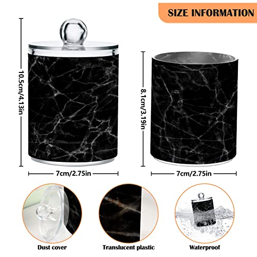 Blueangle 4PCS Black Marble Texture Qtip Holder Dispenser with Lids - Apothecary Jar Containers for Vanity Organizer Storage - Plastic Food Storage Canisters（144）